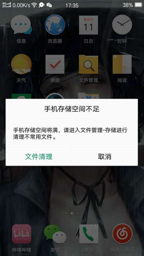 突然手机内存不足了,重启就好了截图