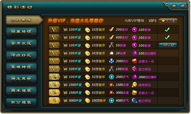 将神vip的具体价格截图