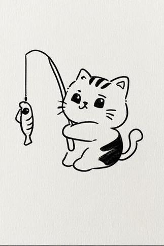 小猫钓鱼怎么画图标