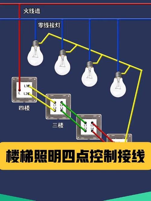 四层楼梯灯多控接线图图标