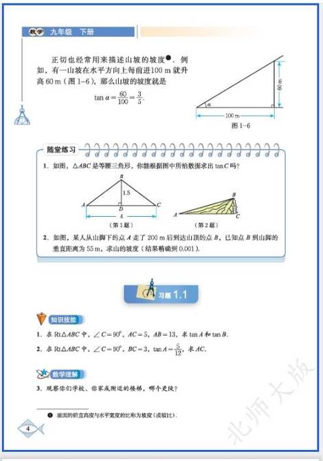 初三数学北师大版下册电子课本截图