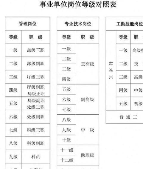 工勤岗职称级别一览表截图