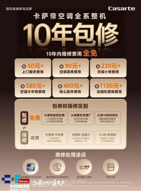 卡萨帝售后十年保修吗