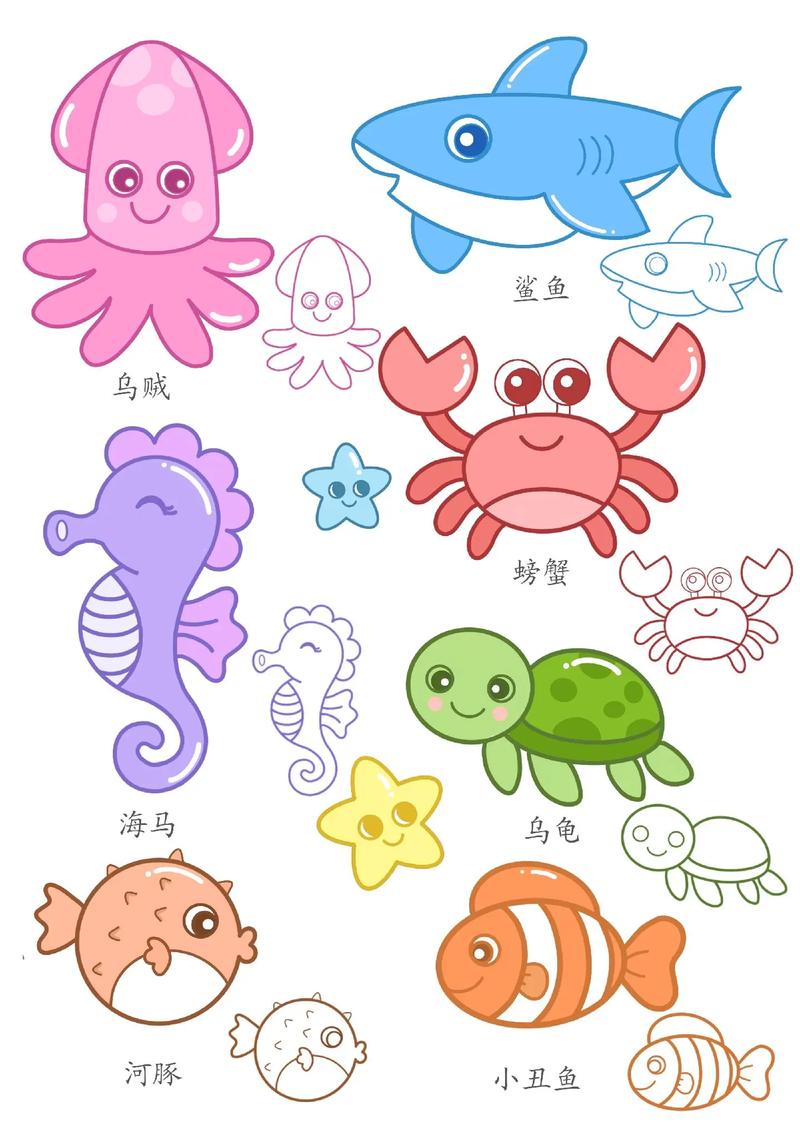 海洋动物简笔画图标