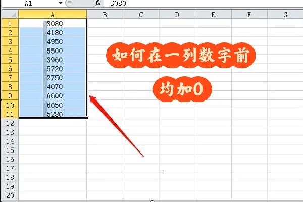 所有数字前加0截图