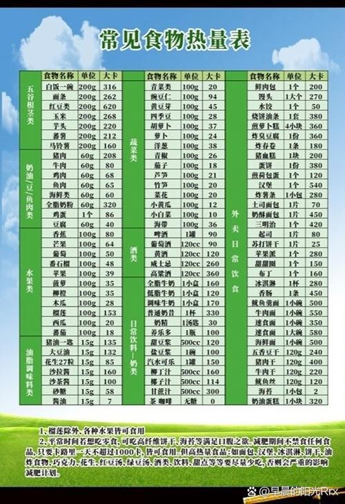 食品热量一览表图标
