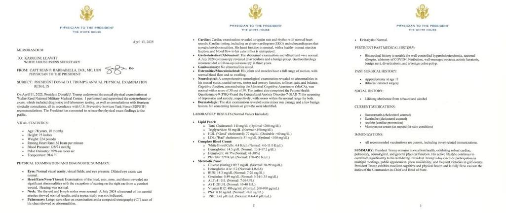 白宫公布特朗普年度体检报告图标