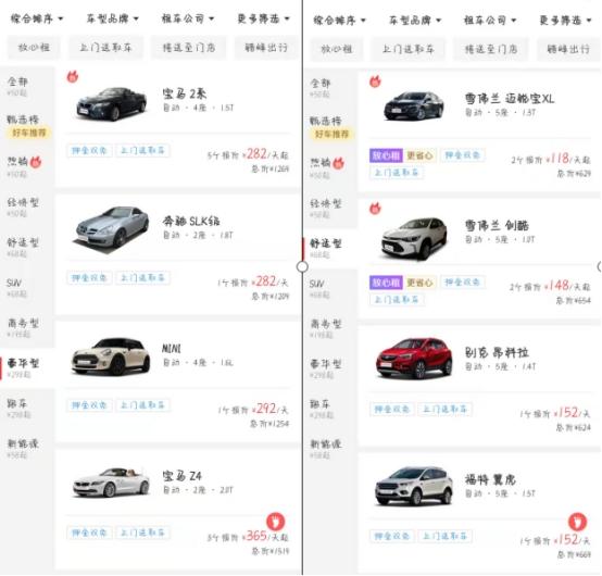 悟空租车价格表截图