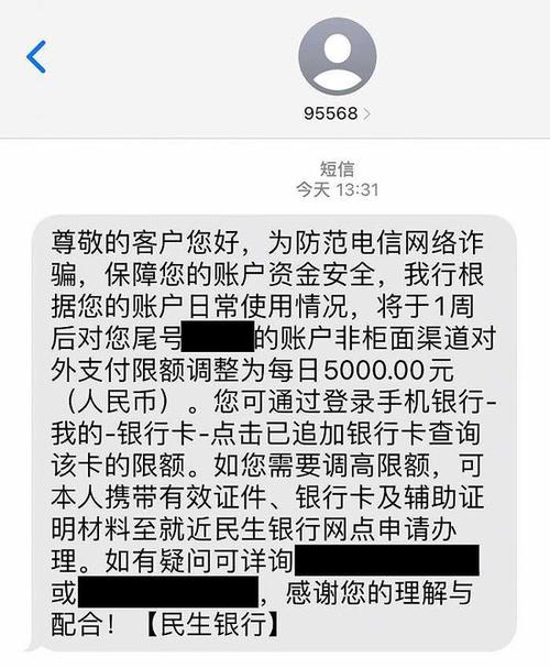 民生银行支付限额截图