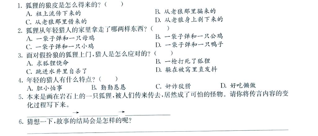 狐狸打猎人的故事测试题