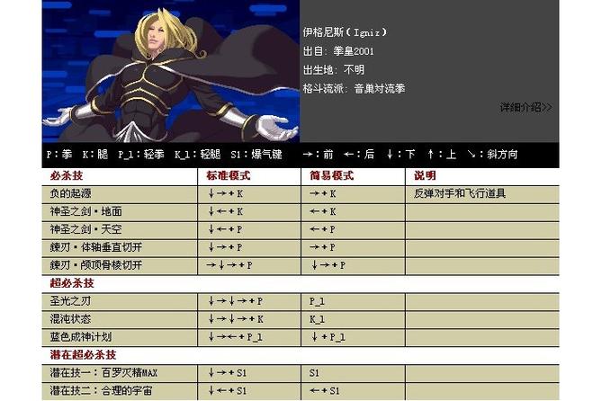 拳皇2002纪念版七枷社出招表截图