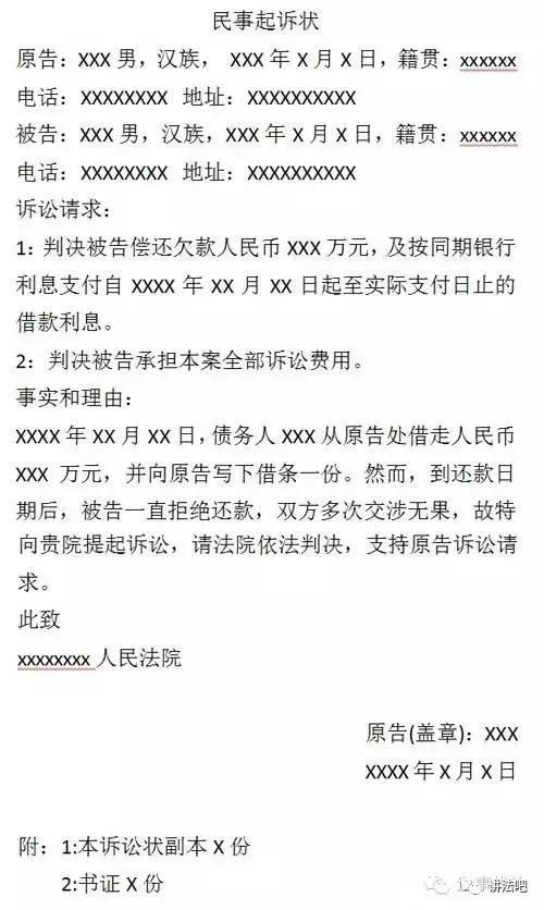 起诉欠钱不还的需要什么材料