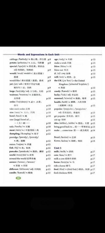 鲁教版七上英语单词表图片