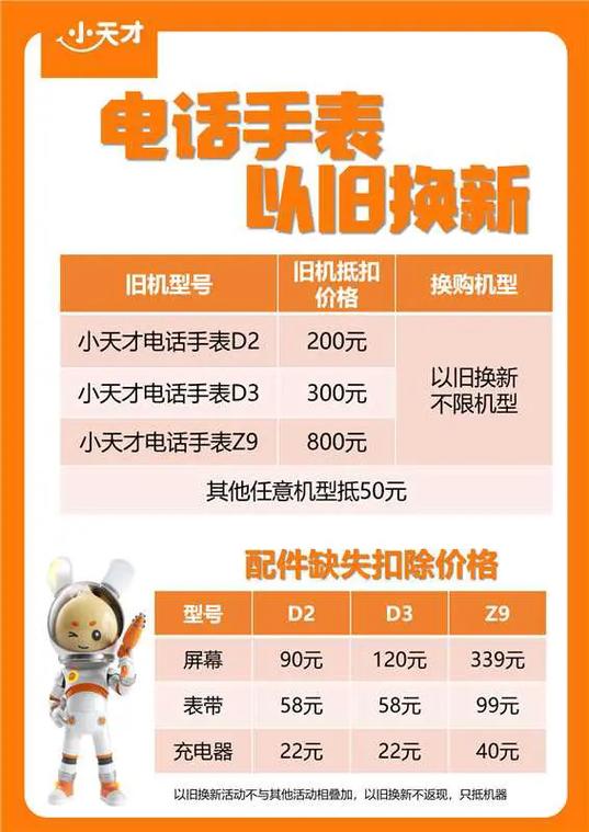 小天才以旧换新价目表截图