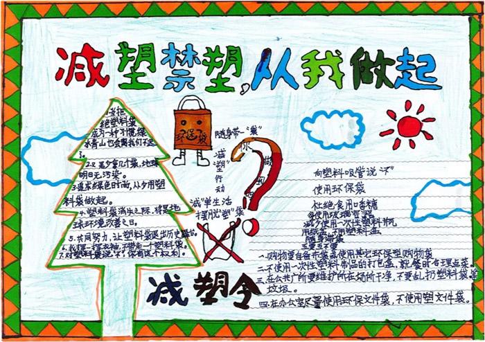 减塑限塑手抄报大全图标