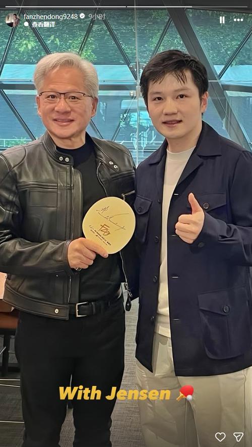 樊振东与黄仁勋打乒乓球图标