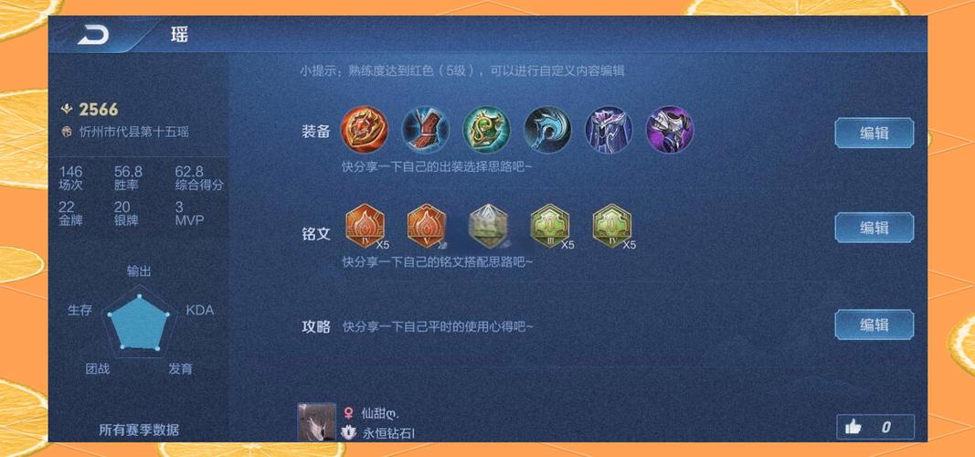 瑶的肉装最强出装和铭文图标