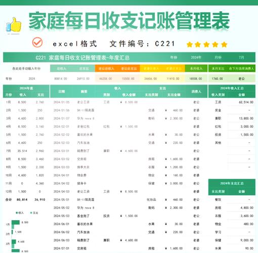 家庭账本excel模板截图