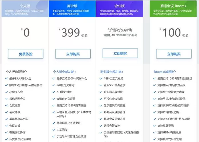 腾讯会议费用一览表图标