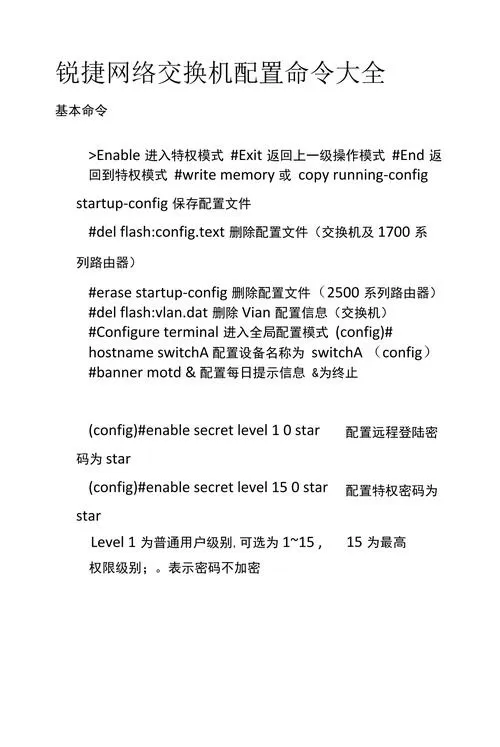 锐捷交换机路由配置命令