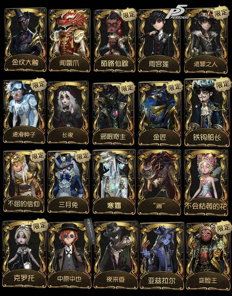 第五人格皮肤稀有排行图标