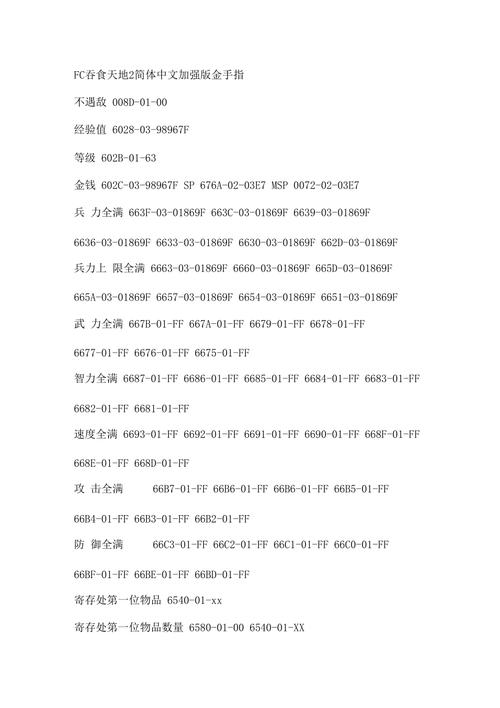 fc吞食天地2金手指代码是什么