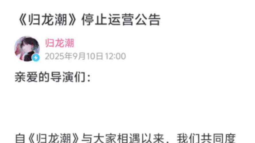 《归龙潮》宣布停运截图