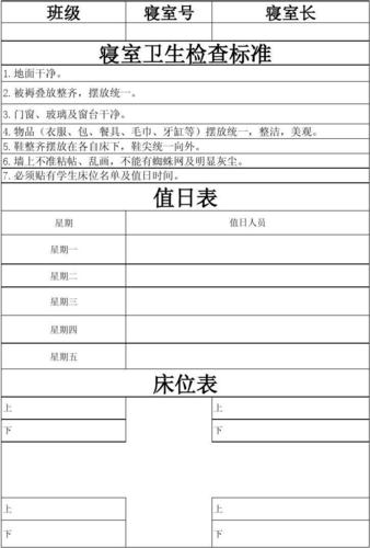 4人宿舍值日表模板