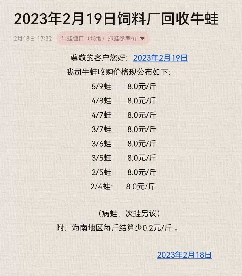 牛蛙今天收购什么价格截图