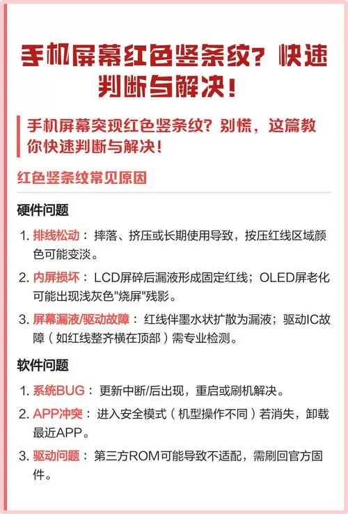 手机屏幕出现红条纹是什么原因截图