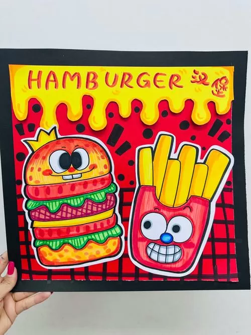 汉堡薯条儿童画